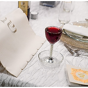 BOKER-TOV SHALOM Crystal Kiddush Cup Set - Premium Kiddush Wine Cup and Saucer for Shabbat, Havdalah, Passover - Judaica Shabbos and Holiday Gift (Clear Gemstones)