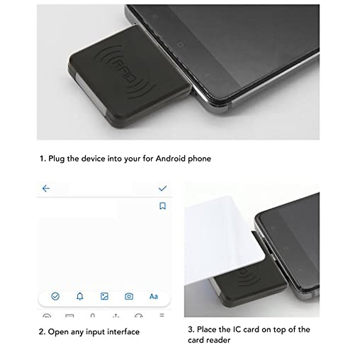 Mobile Phone Card Reader, Portable Contactless Smart Card Reader, 0.2s Fast Card Reading, 125Khz RFID ID Card Reader with USB Interface Support PC Phone Tablet(Black)