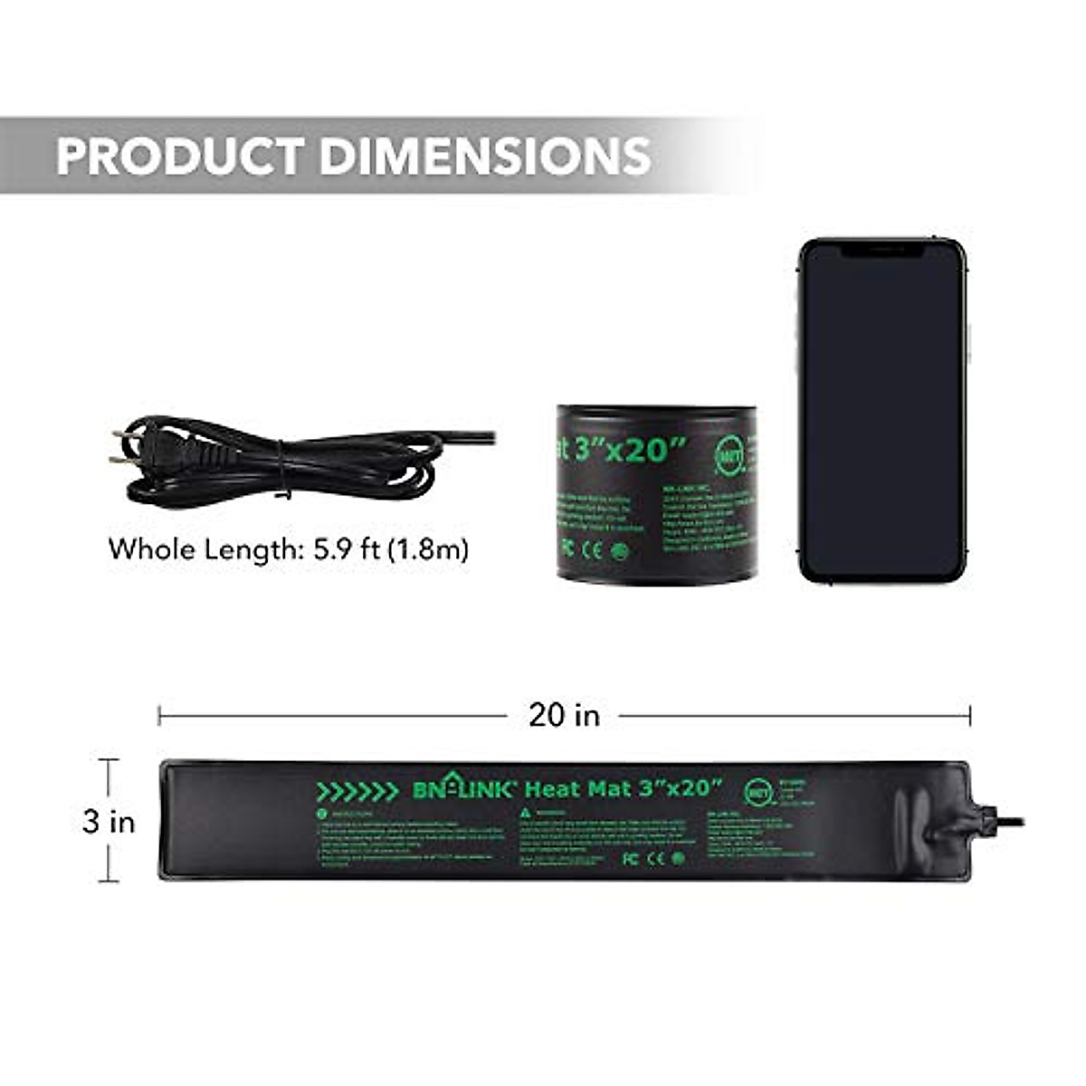 BN-LINK Durable Seedling Heat Mat Warm Hydroponic Heating Pad Waterproof 3" x 20" for Seed Starting Greenhouse and Germination