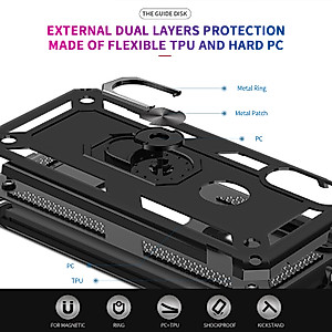 LeYi for Moto E Phone Case (2020) with [2 Pack] Tempered Glass Screen Protector, Military-Grade Protective Phone Case with Magnetic Ring Kickstand for Motorola Moto E 2020 Case, Black