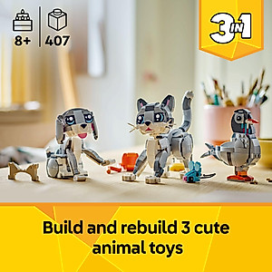 LEGO Creator 3 in 1 Playful Cat Toy - Building Toy with 3 Building Options, Cat, Dog, or Pigeon - Easter Basket Gift for Kids - Animal Figures for Kids, Girls and Boys, Ages 8+ - 31163
