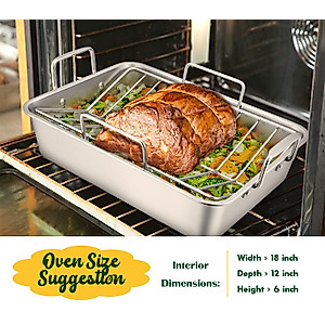 Roasting Pan, E-far 16 x 11.5 Inch Stainless steel Turkey Roaster with Rack - Deep Broiling Pan & V-shaped Rack & Flat Rack, Non-toxic & Heavy Duty, Easy Clean & Dishwasher Safe - Large