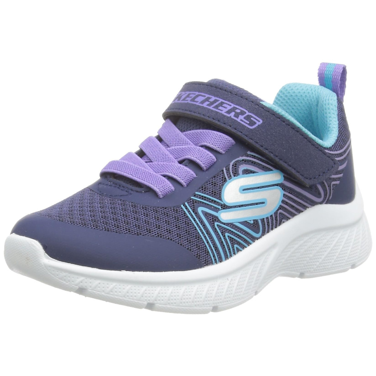 Skechers Microspec Plus-Swirl Sweet Sneaker, Navy/Multi, 13 US Unisex Little Kid