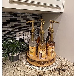 7 Bottles Coffee Syrup Rack- Rotating Syrup Bottle Holder Organizer- Kitchen Rack and Cobinet- Tabletop Freestanding Wine Rack- Lazy Susan for Bottle of Wine, Oil, Sauce, Alcohol