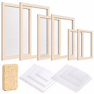 Caydo 3 Pieces Paper Making Frame Kit, Papermaking Mould and Deckle with Mesh, Absorbent Paper and Sponge for Kids Adults Supplies(5 x 7 Inches, 7.5 x 9.8 Inches, 9.8 x 13 Inches)