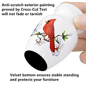 ICOKEE Red Cardinal Bird Small Keepsake Urn for Human Ashes or Pet Ashes - Aluminum Mini Cremation Urn for Ashes - White Memorial Ashes Holder - Qty 1- with Velvet Bag