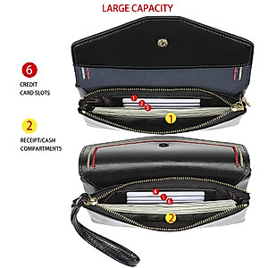 ENYISDAN Detachable Wristlet Wallets for Women 2-in-1 Long Purse Clutch Embroidery Leather Zip Black