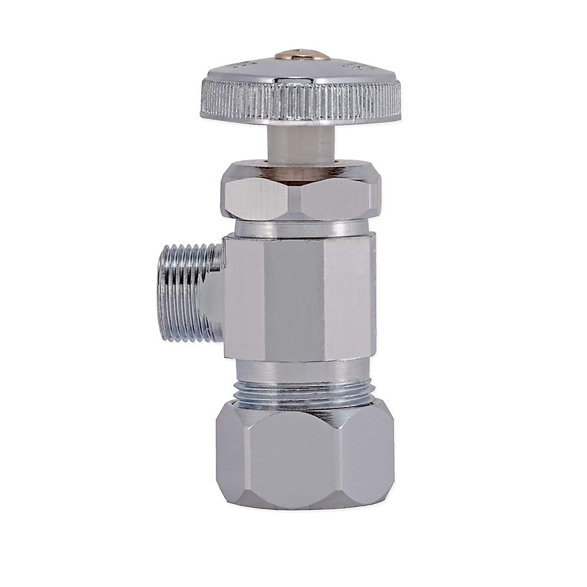Eastman Multi-Turn Angle Stop Valve with Nut and Sleeve, 3/8 Inch OD x 5/8 Inch OD, Chrome Plate, 48290LF