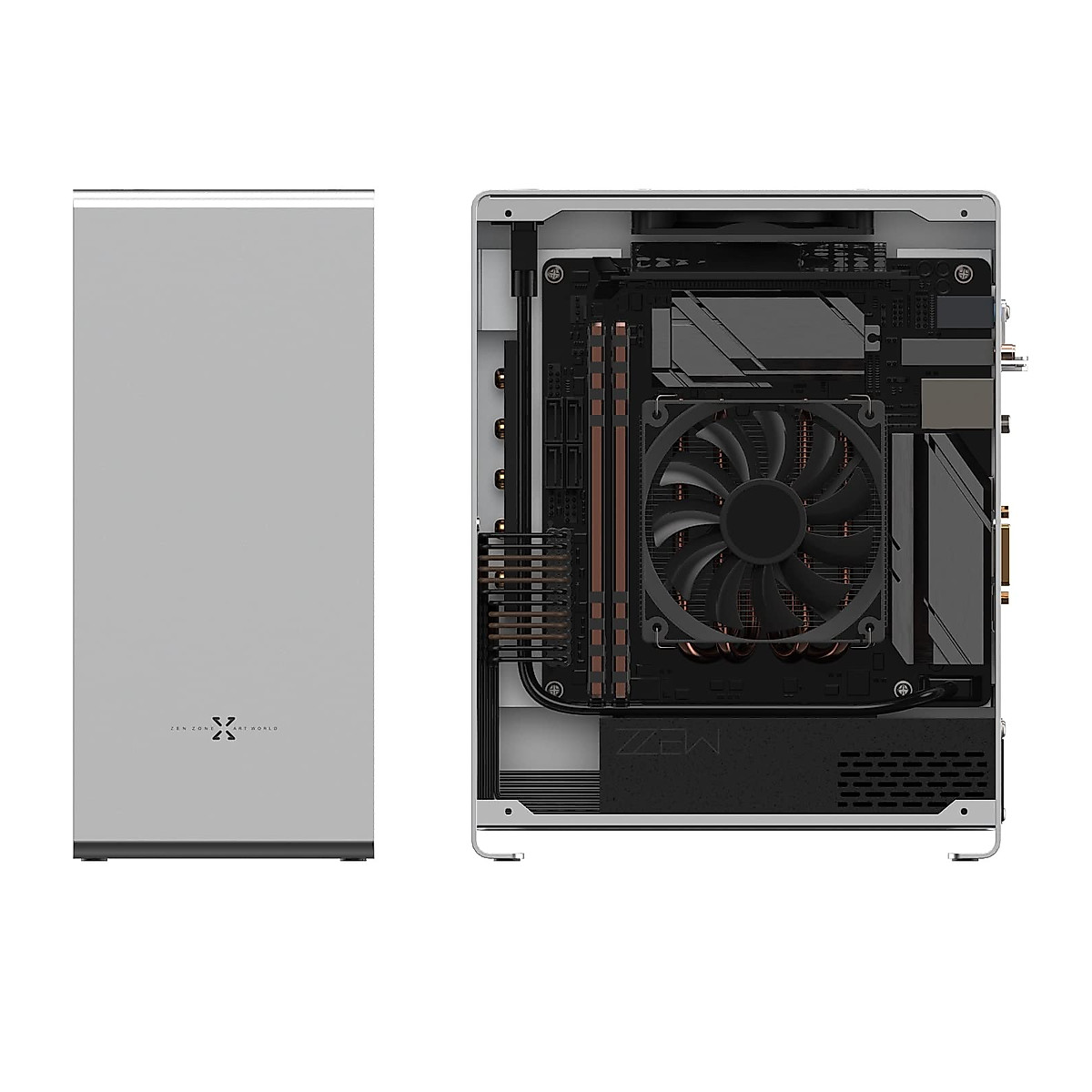 ZZEW A1P Mini-ITX Case, Micro ITX PC Case, Mini Computer Case in Silver Color, Full Aluminum Small Gaming Case with 3.0 Dual Reverse PCI Riser Cable