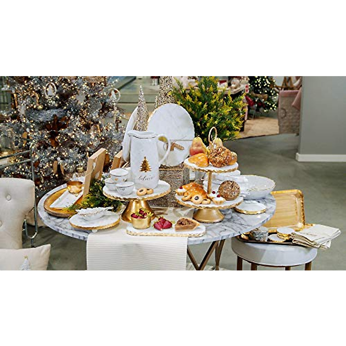 Mud Pie Gold Edge Marble Serving Board Set with Spreader, One Size, White