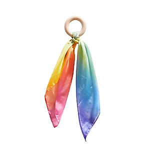 Sarah's Silks Silk and Wood Baby Teether Toy for Babies 3 Months and Older - Rainbow