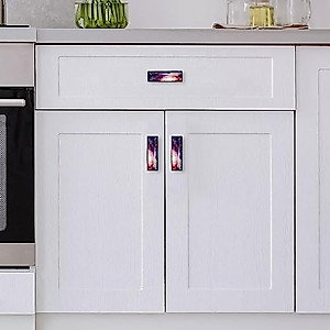 4 Pack 3.6In Double Holes Handles Pulls, Galaxy Planet Print Decorative Kitchen Cabinet Dresser Drawer Closet Cupboard Door Handles Pulls for Home Bedroom Bathroom