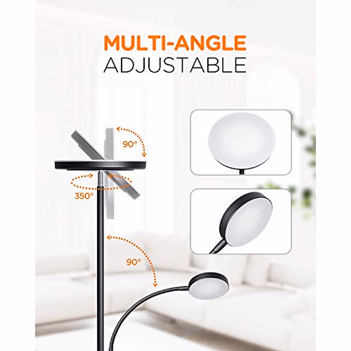 tomons Dimmable Floor Lamp, Bright Tall Mother-Daughter Light Torchiere Sky LED Torchiere with Remote Controller, Stepless Dimming, 3 Color Temperatures, Modern Industrial Living Room, Bedroom - Black