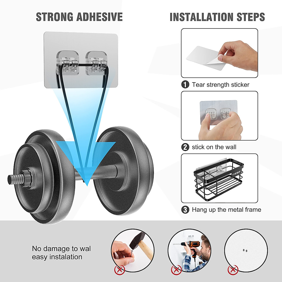 Sponge Holder for Kitchen Sink Caddy 2 in 1 Sink Organizers Stainless Steel 6.8" x 3" x 3.1" No Drilling with Adhesives