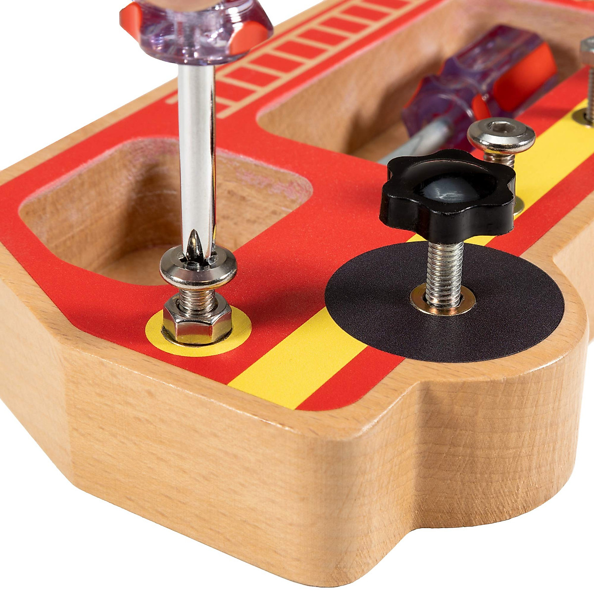 Montessori Screwdriver Set with Bolt Board. Toddler Tool Set with Real Tools for Kids Who Love Fire Truck Toys. Wooden Montessori Toys for 3, 4, 5 Year Olds. Fine Motor Toy for Preschool Learning.