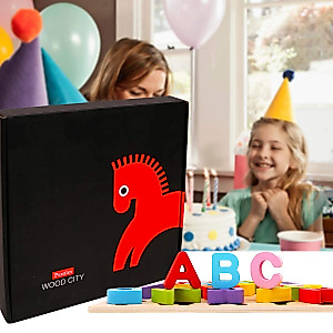 Alphabet Puzzle, WOOD CITY ABC Letter Puzzles for Toddlers1 2 3 Years Old, Educational Learning Toys for Toddlers, Alphabet Toys with Puzzle Board & Letter Blocks, Best Surprise for Girls and Boys