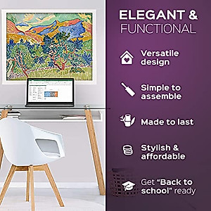 bonVIVO Massimo Small Desk - 47 Inch, Modern Computer Desk for Small Spaces, Living Room, Office and Bedroom - Study Table w/Glass Top and Shelf Space - White