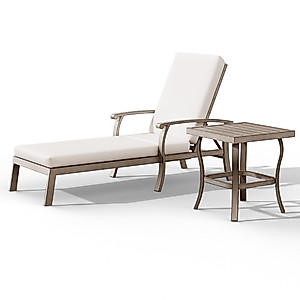 ZEPYARD Aluminum Patio Chaise Lounge Set of 2, Armrest Lounge Chair with Adjustable Backrest for Outside, All Weather Aluminum Lounge Chair for Deck Beach Poolside-Greige Cushion