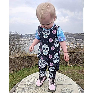 Newborn Infant Baby Girl/Boy Halloween Clothes Skull Floral Romper Jumpsuit Sleeveless Bodysuit Headband Outfit (0-6M, Black)