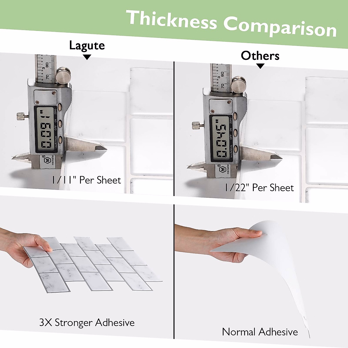 Lagute 5-Sheet 12" x 12" Thicker Design Stick on Backsplash tiles, Peel and Stick Wall Tiles, Marble White Subway Tile with Grey Grout for Kitchen and Bathroom