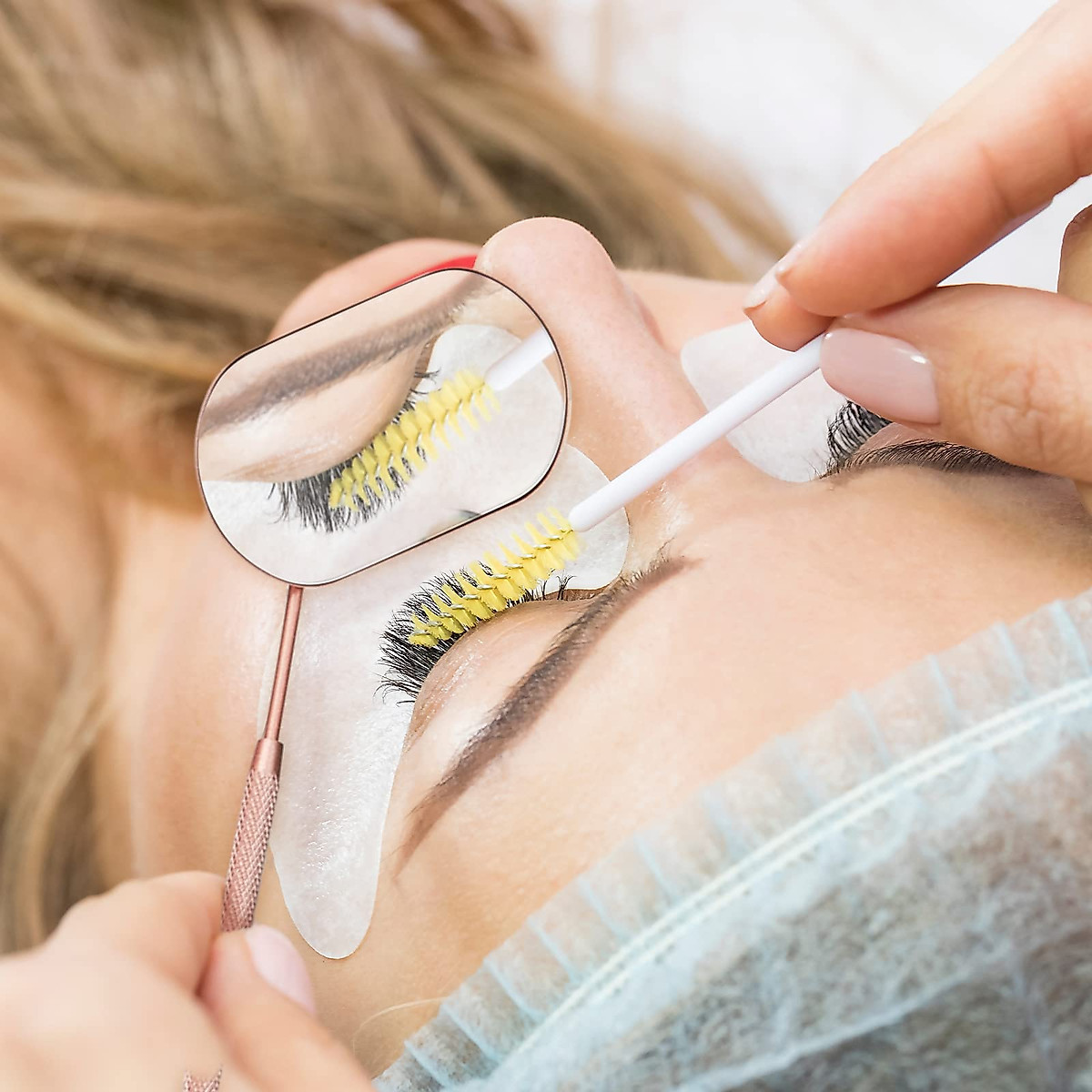 2 Pieces Lash Mirror Stainless Steel Lash Makeup Mirror Butterfly Eyelash Mirror Detachable Square Lash Extension Mirror Eyelash Extensions Accessories for Lash Extension Supplies, Pink and Rose Gold