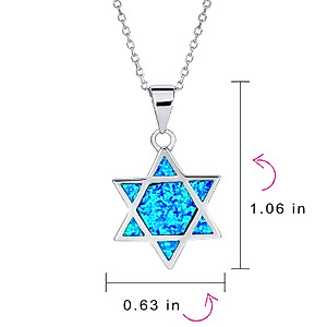Hanukkah Magen Judaic Inlay Created Blue Opal Star Of David Pendant Necklace For Bat Mitzvah For Women Teen .925 Sterling Silver