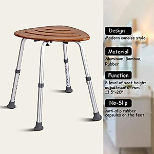 Goplus Bamboo Bath Seat, Waterproof Bathroom Shower Seat,Spa Massage Chair, Triangular Fanshaped with Slip-Resistant Rubber Bathroom Organizer, Weight Capacity: 350 Lbs