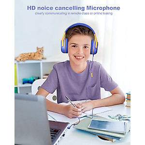 Kids Headphones Wired with Microphone for ipad Computer Laptop for Boys Girls Volume Limit Foldable Over Ear Headset for School 3.5mm Jack