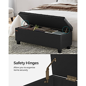 SONGMICS Storage Ottoman, Storage Bench, Tufted Entryway Bedroom Bench, 17.7 x 46.5 x 17.7 Inches, Hinges Easy Lid Operation, Wooden Legs, Synthetic Leather, Loads 330 lb, Classic Black ULOM071B01