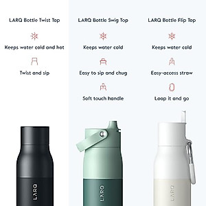 LARQ Bottle Twist Top 17oz - Insulated Stainless Steel Water Bottle | Thermos, BPA Free | Reusable Water Bottle for Camping, Office, and Travel | Keep Drinks Cold and Hot, Obsidian Black