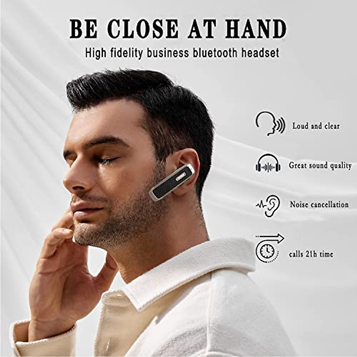 HZDJS Bleutooth earpiece Bluetooth earpiece for Cell Phone Bluetooth Headset with Ear Hook Digital Display Style Bluetooth v5.2 for Business/Office/Dviring/Sporting, Black