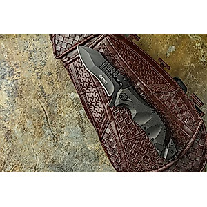 MTech USA – Spring Assisted Folding Knife – Black Stainless Steel Blade and Black Aluminum Handle with Rope Cutter, Glass Punch and Pocket Clip - Hunting, Camping, Survival, Tactical, EDC – MT-A845BK