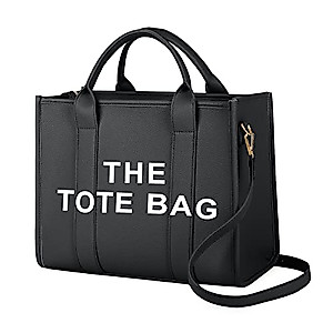 JQAliMOVV The Tote Bags for Women - Large PU Leather, Trendy Travel Handbag Top-Handle Shoulder Crossbody Bags (Black)