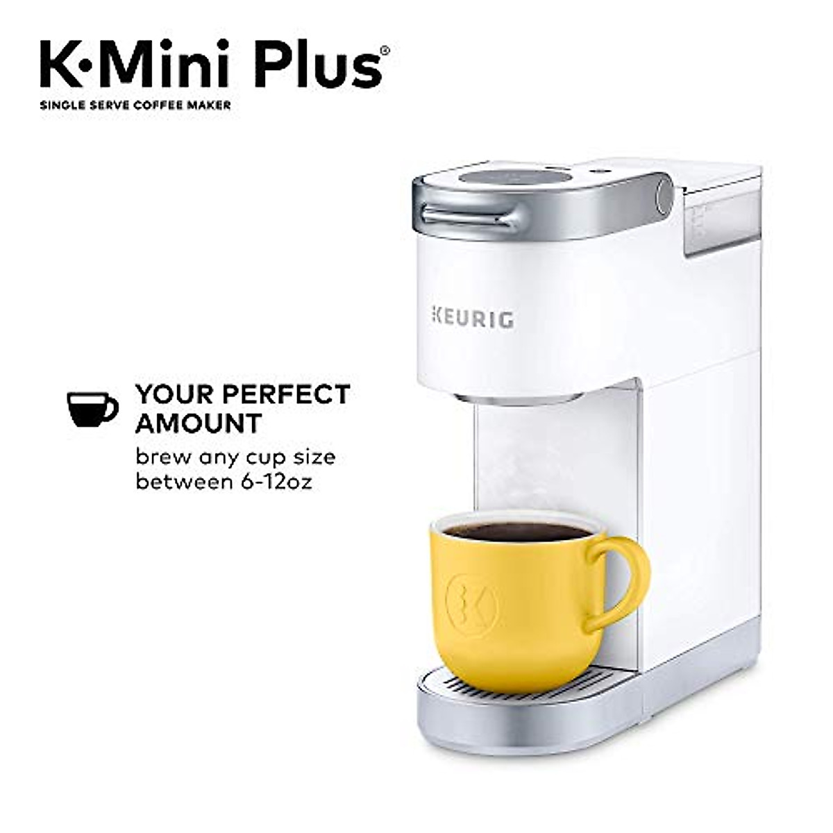 Keurig K-Mini Plus Coffee Maker, Single Serve K-Cup Pod Coffee Brewer, Comes With 6 to 12 oz. Brew Size, K-Cup Pod Storage, and Travel Mug Friendly, White (Renewed)