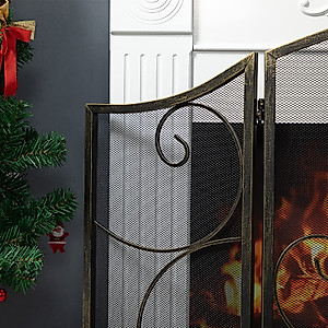 DOEWORKS 3 Panel Heavy Duty Fireplace Screen Safety Fire Place Fence Spark Guard Cover Bronze