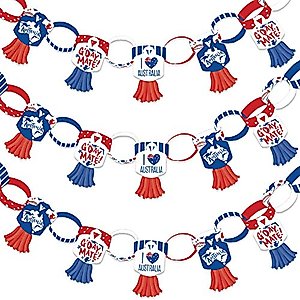 Big Dot of Happiness Australia Day - 90 Chain Links and 30 Paper Tassels Decoration Kit - G’Day Mate Aussie Party Paper Chains Garland - 21 feet