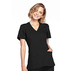Women's Mock Wrap Top Workwear Originals with Rib-Knit Back Panels WW650, M, Black