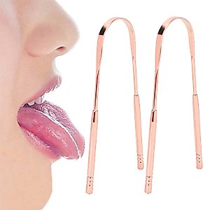 linxiaojix Tongue Cleaner,2pcs Stainless Steel Reusable Tongue Scraper Bad Breath Treatment for Adults & Kids Tongue Cleaning Tool Tongue Scraping Tools for Oral Care,Rose gold
