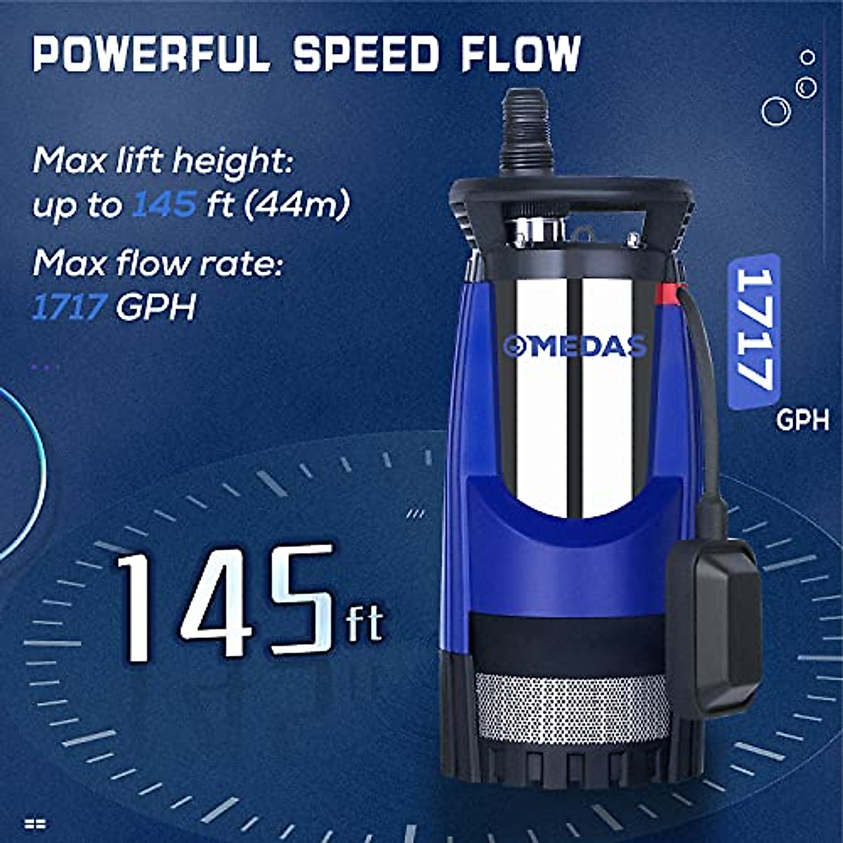 MEDAS 2HP 1500W 1717GPH Multistage Submersible Water Pump Deep Well Utility Pump Portable Electric Stainless Steel Pump for Swimming Pool Garden Tub Pond