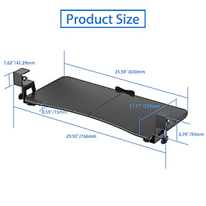 suptek Keyboard Tray Under Desk Pull Out with C Clamp Mount, Computer Keyboard & Mouse Tray, 25.6 (30 Including Clamps) x 11.8 inch Slide-Out Platform Computer Drawer for Typing, Black, DSF1