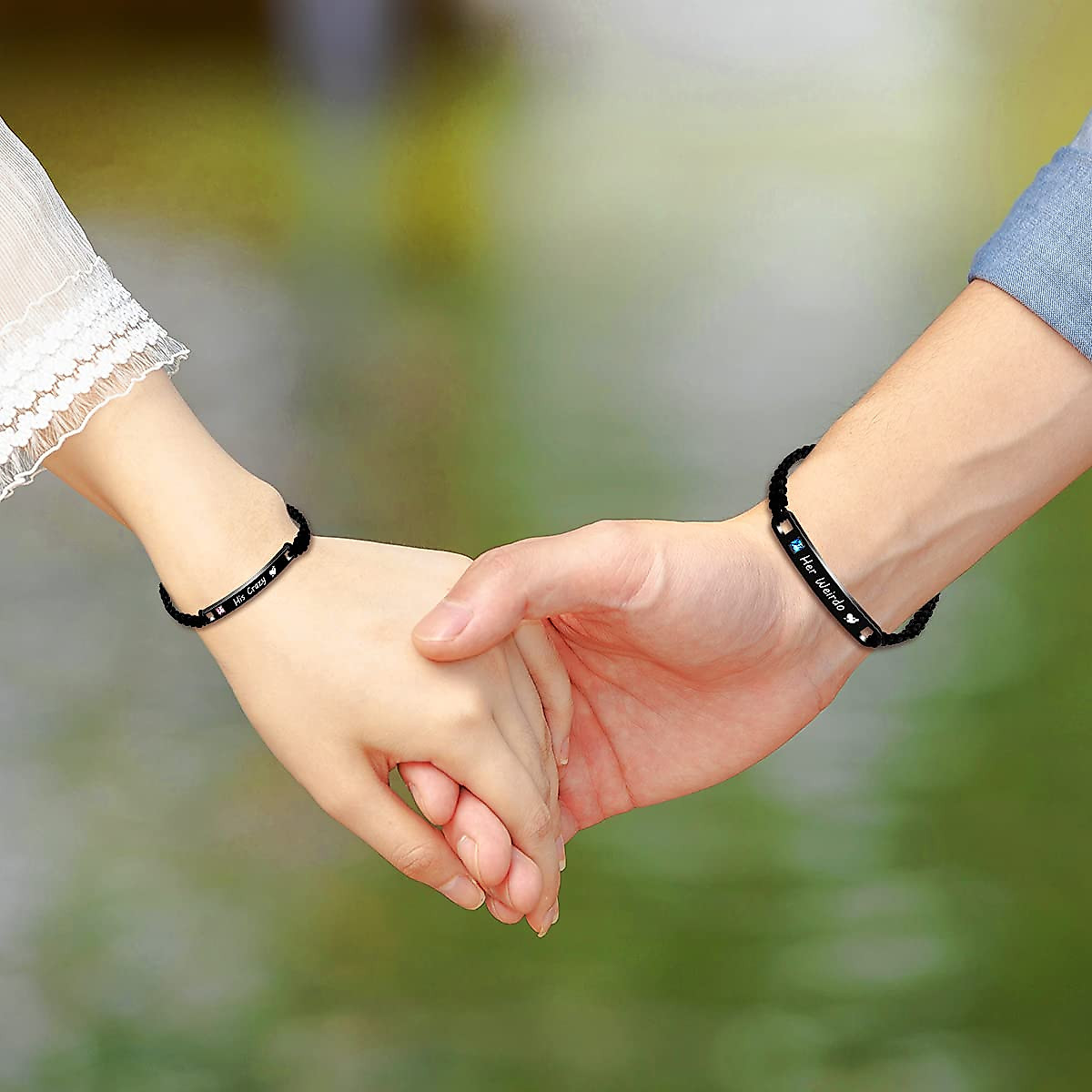 Uloveido 2pcs His Crazy Her Weirdo Bracelets Set for Couples Handmade Braided Black String Couples Bracelets for Boyfriend Girlfriend Men Women Birthday Valentine's Day Gift Y781