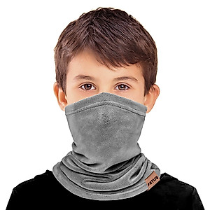Kids Neck Warmer Gaiter Winter Fleece Face Neck Cover Balaclava Cold Weather Windproof Face Mask for Boys Girls Grey