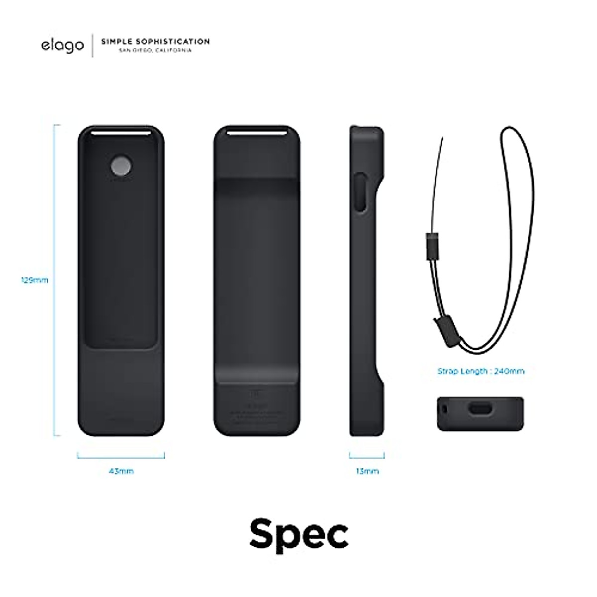 elago R1 Case Compatible with 2022 Apple TV 4K Siri Remote 3rd Gen, Compatible with 2021 Apple TV Siri Remote 2nd Gen- Magnet Technology, Lanyard Included, Full Access to All Functions [Black]