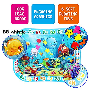 SUNSHINE-MALL Baby Play Water mat, Tummy Baby Toys with BB Call, Fun Early Development Activity Play Center for Newborn (100 x 80 cm), Blue
