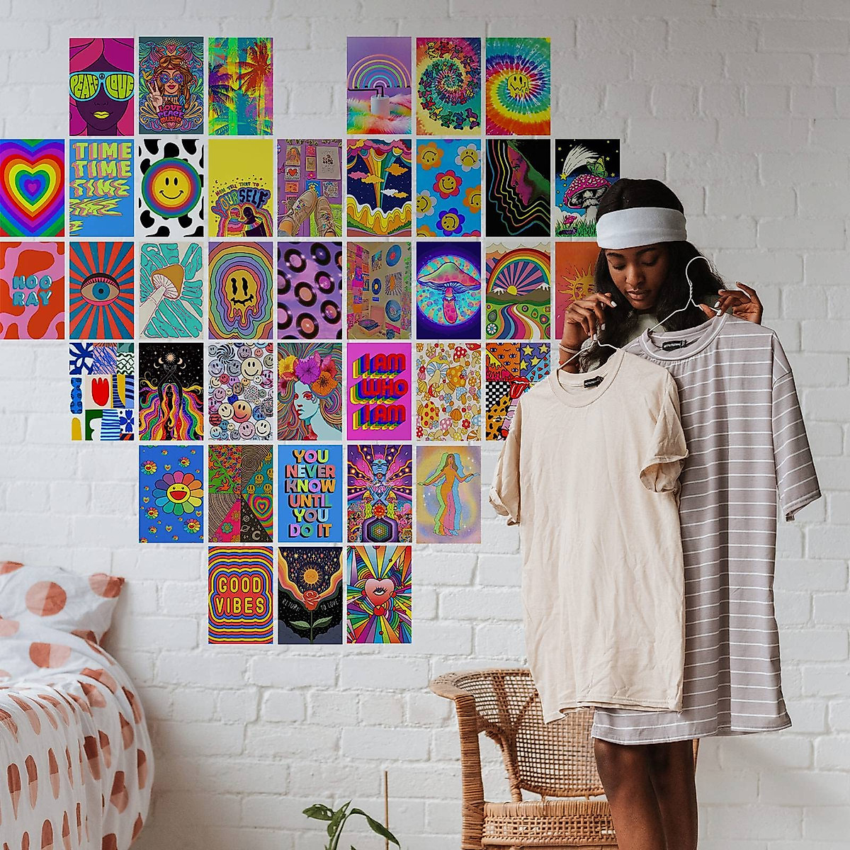 Fuiyoh Room Decor Aesthetic| Posters for Room Aesthetic Indie Wall Collage Kit – 45Pcs Photo Collage| Preppy Room Decor Aesthetic Tiktok| Trippy Room Decor for Bedroom | 4X 6