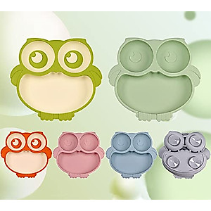 IDVVSSX Silicone Suction Plate for Toddler, Adorable Owl Shape Baby Toddler Plate, Kids Silicone Divided Plate, Baby Plate with Suction, Pink