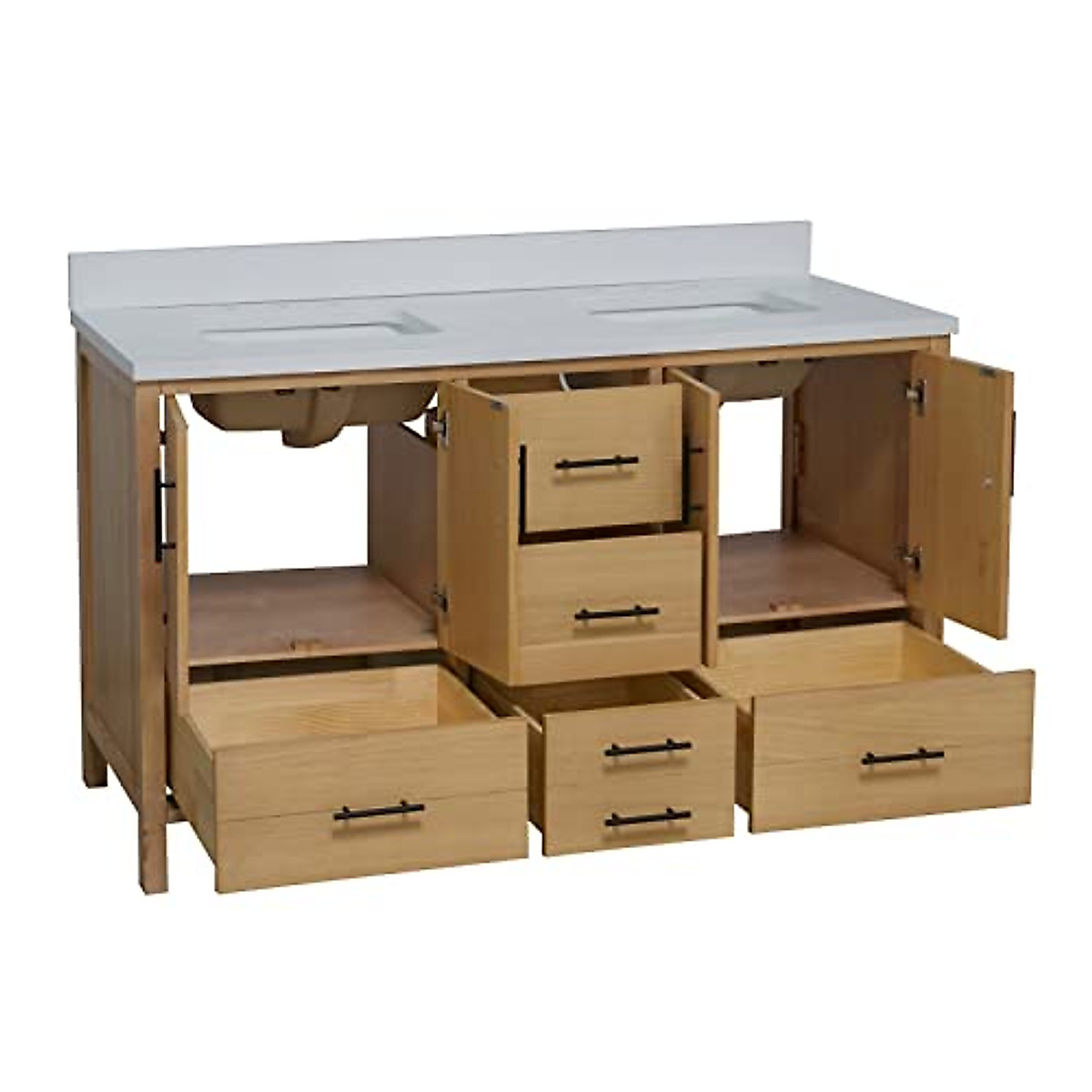 Kitchen Bath Collection California 60-inch Double Bathroom Vanity (Matte White/Blonde): Includes Blonde Cabinet with Matte White Countertop and White Ceramic Sinks