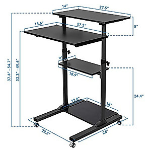 Mount-It! Mobile Standing Desk/Height Adjustable Stand Up Computer Work Station | Rolling Presentation Cart with 27.5 Inch Wide Platform, Locking Wheels
