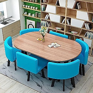 RUANLOV 7-Piece Contemporary Style Kitchen Table Set,Dining Table Set for 6, Kitchen Table and Chairs for 6, Oval Dining Room Table Set for Small Space, Apartment (E 90x150cm)