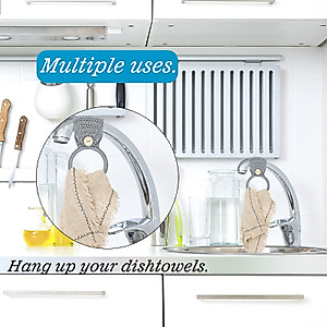 Tatuo 3 Pieces Crochet Dish Towel Holder Hanging Hand Towels Ring Towel Holder for Kitchen Towels with Loop Bathroom Towel Hanger for Housewarming (Gray)